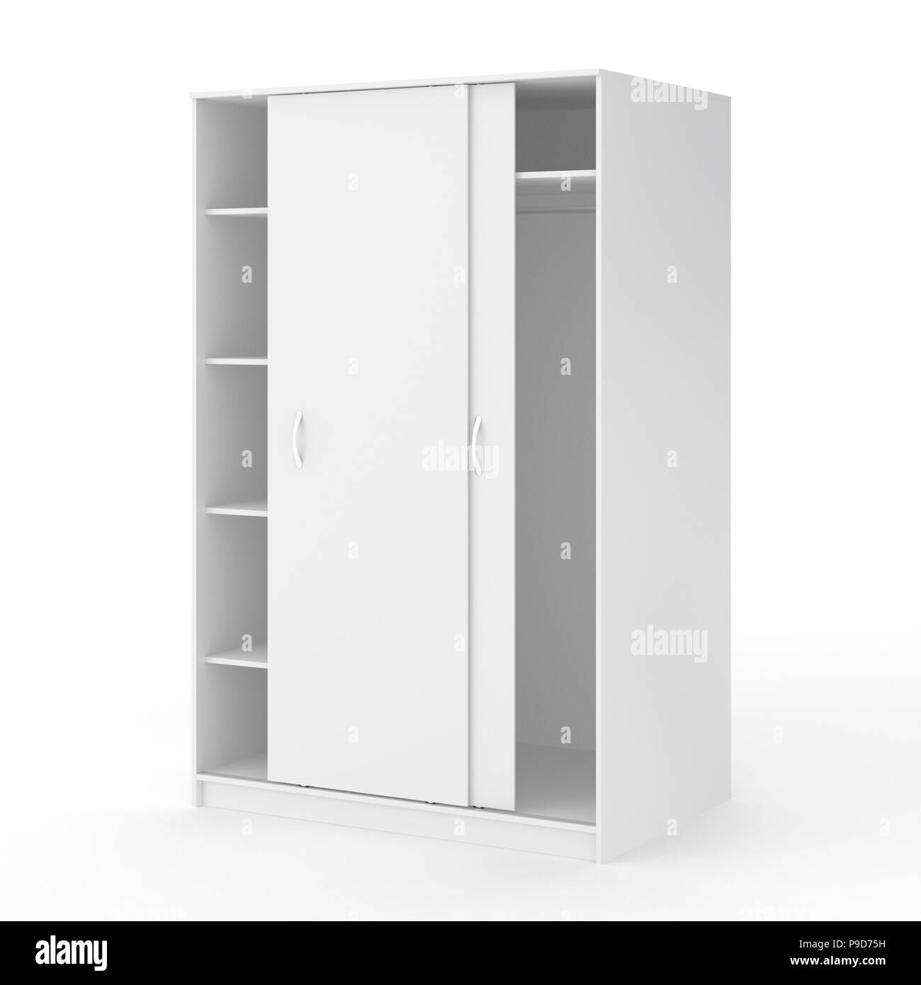 Empty white wardrobe with sliding doors isolated on white background ...