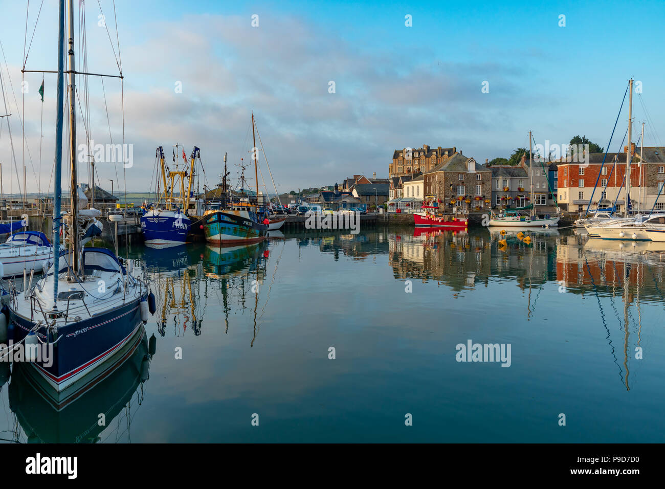 Padstow Cornwall England July 12, 2018 Early morning in the port of ...