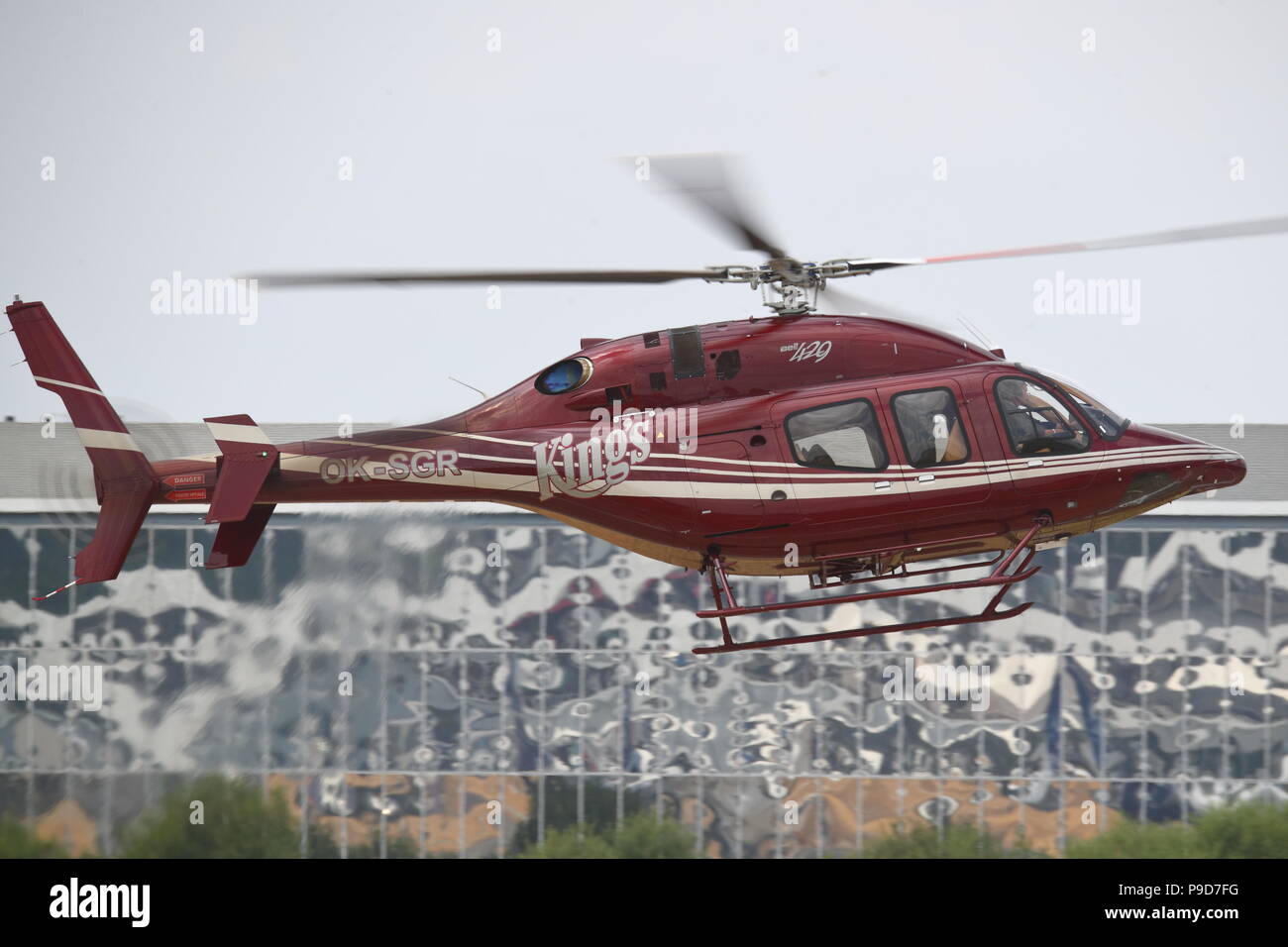 A Bell 429 helicopter at the Farnborough International Airshow 2018 ...