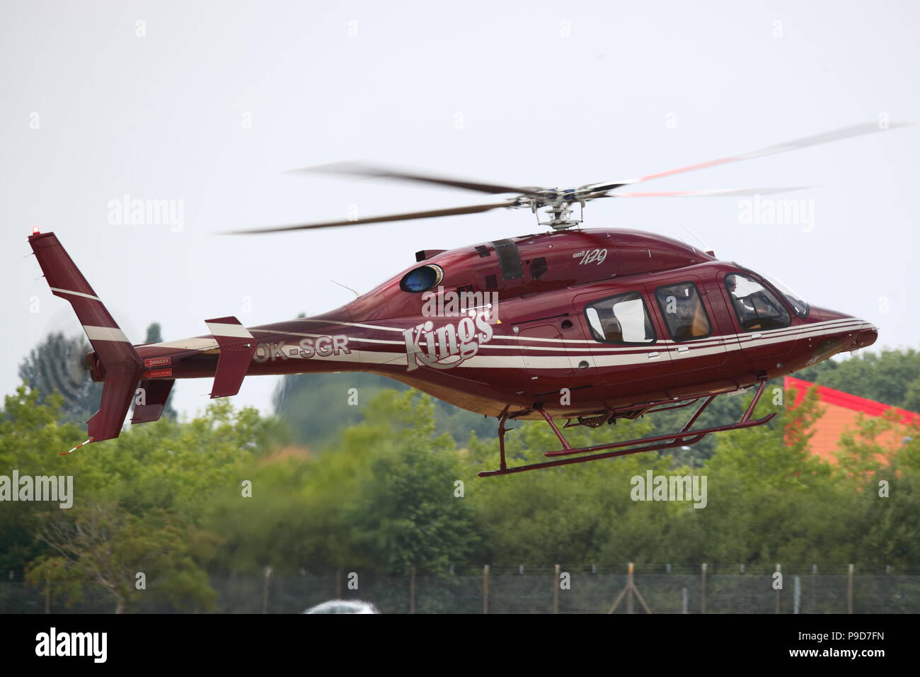 A Bell 429 helicopter at the Farnborough International Airshow 2018 ...