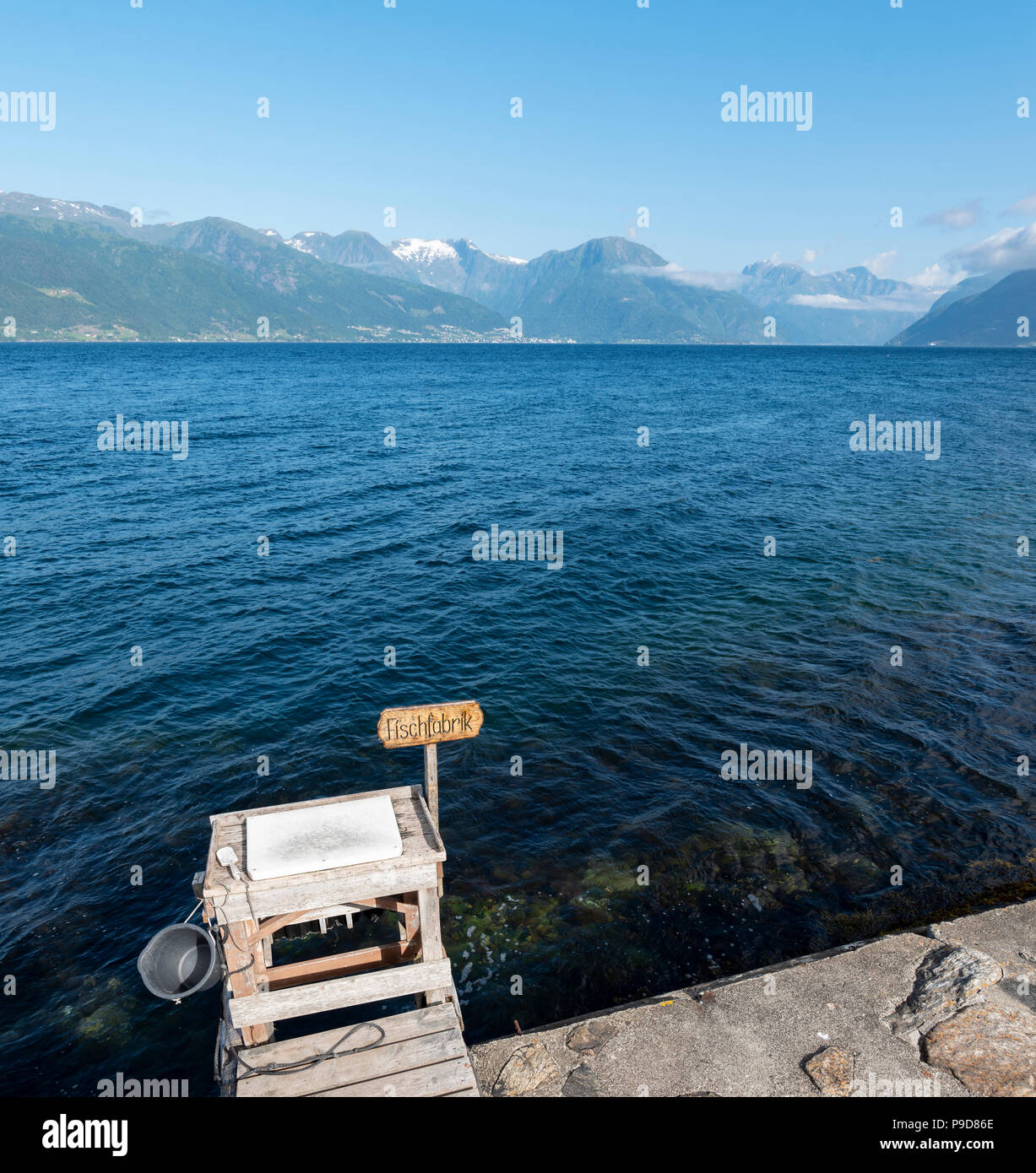 Fish preparation sink, Vangsnes, Sognefjord, Norway Stock Photo - Alamy