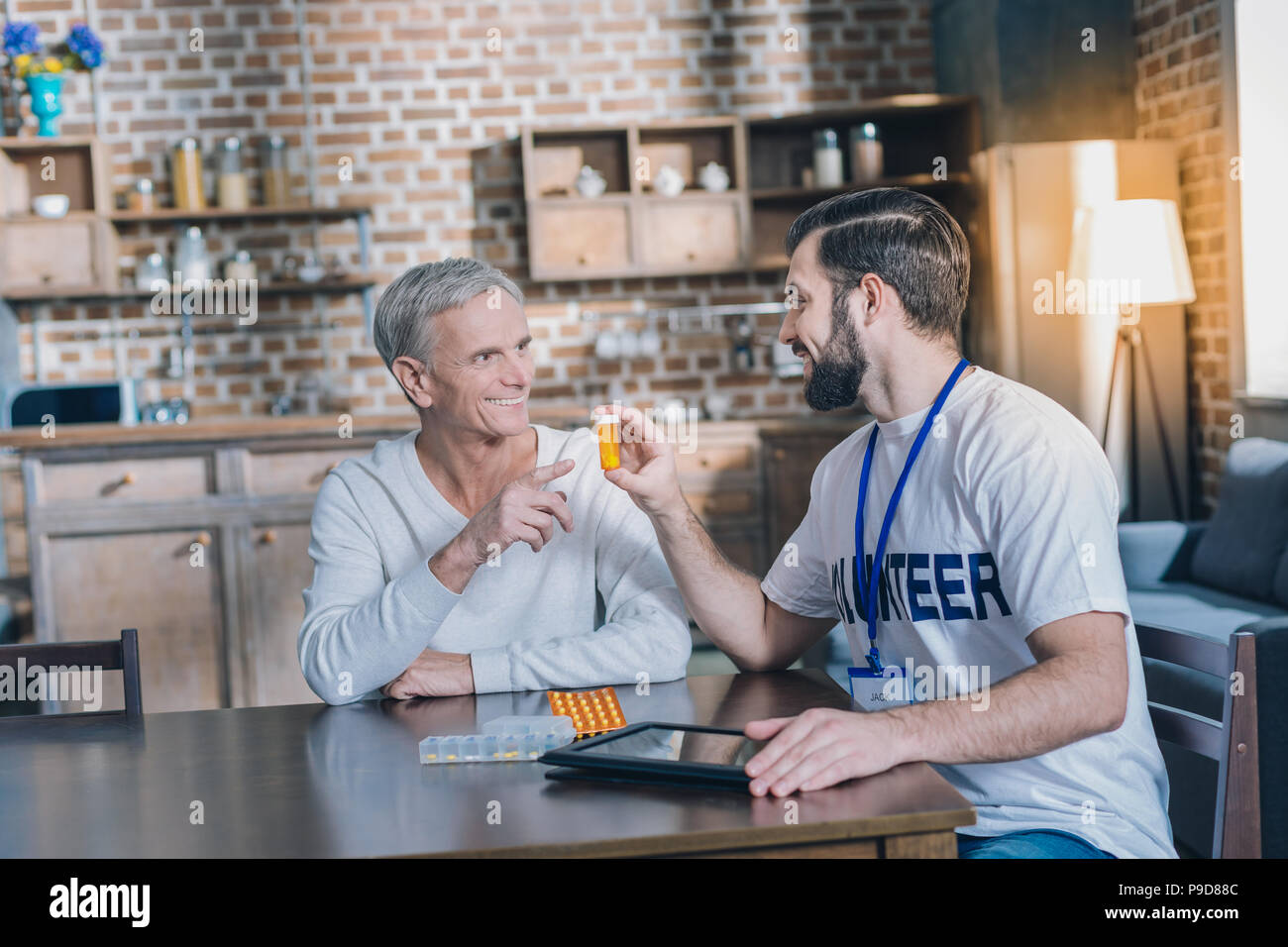 Alert man advertising new medication Stock Photo - Alamy