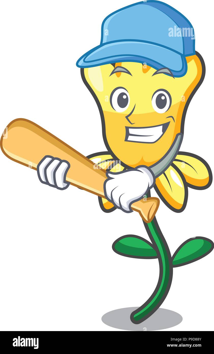 Playing baseball daffodil flower character cartoon Stock Vector Image ...