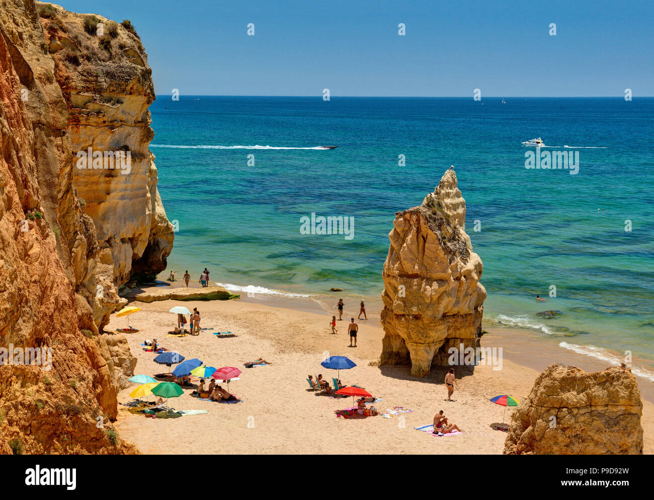 Rock formations on Praia da Rocha beach, the Algarve, Portugal Stock ...