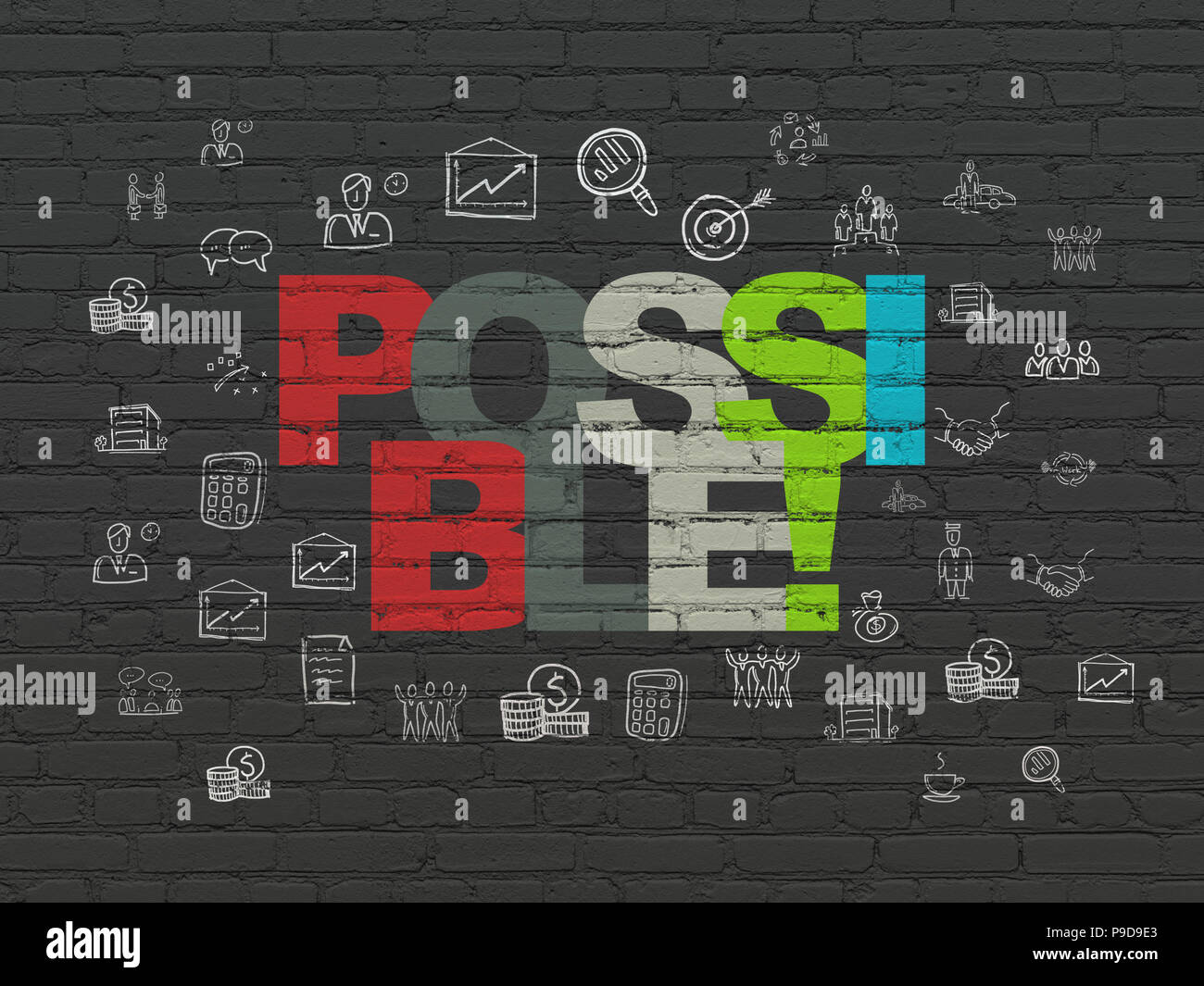 Finance concept: Painted multicolor text Possible! on Black Brick wall ...