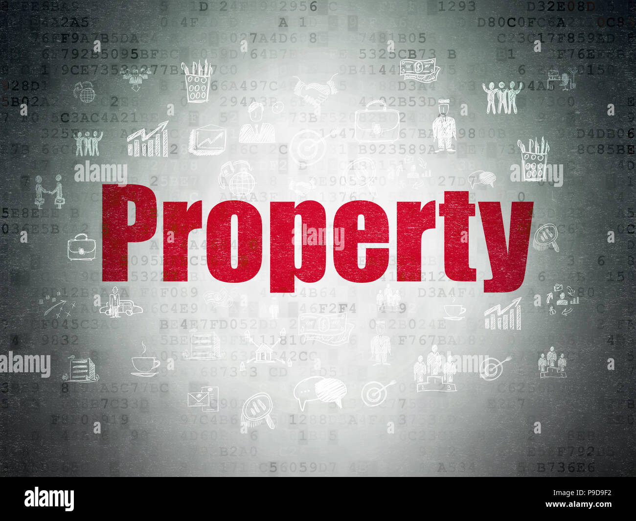 Business concept: Painted red text Property on Digital Data Paper background with Hand Drawn ...