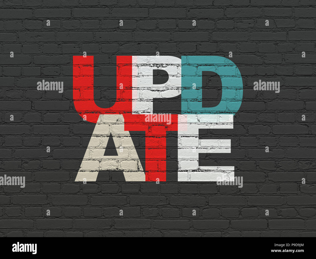 Web design concept: Painted multicolor text Update on Black Brick wall ...