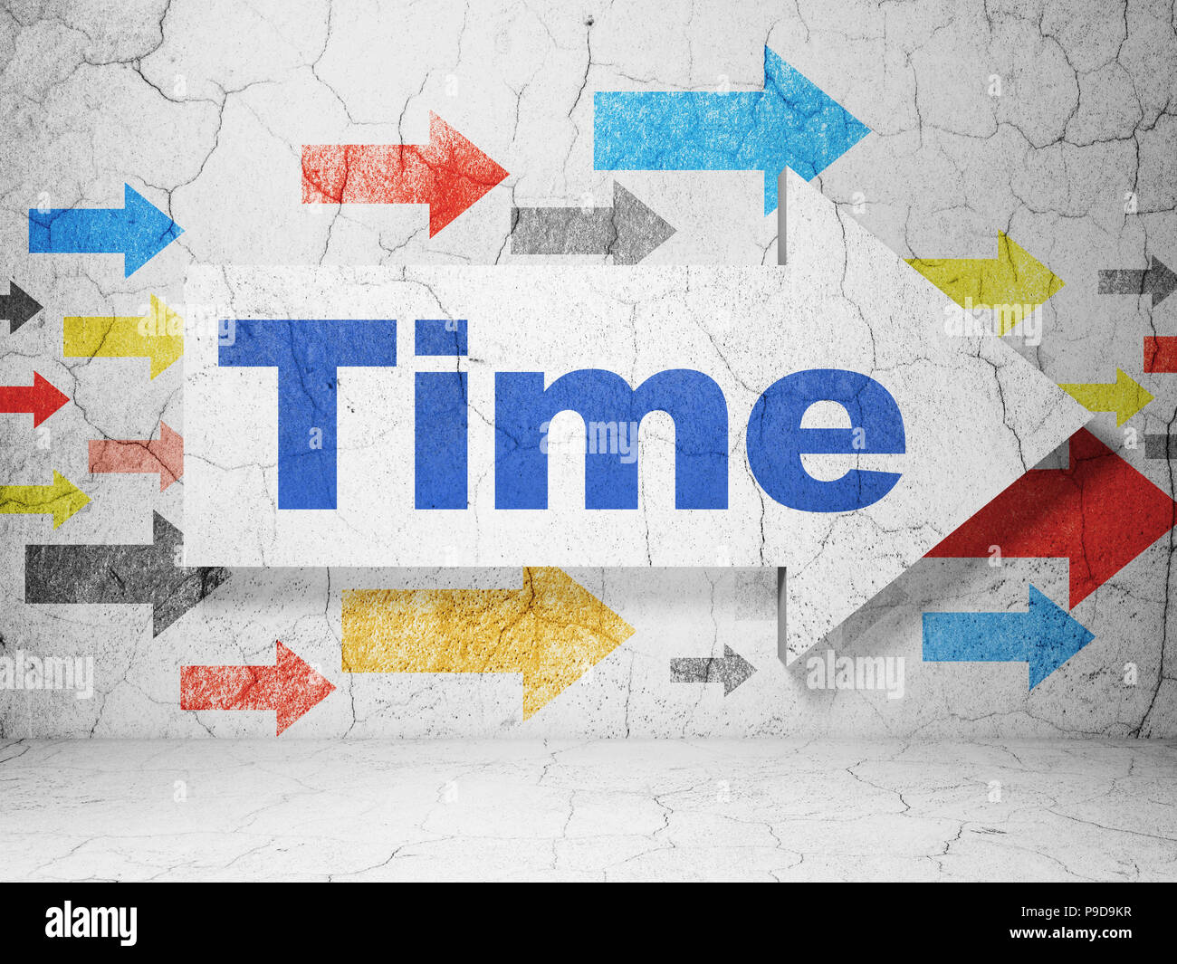 Time concept: arrow with Time on grunge textured concrete wall ...