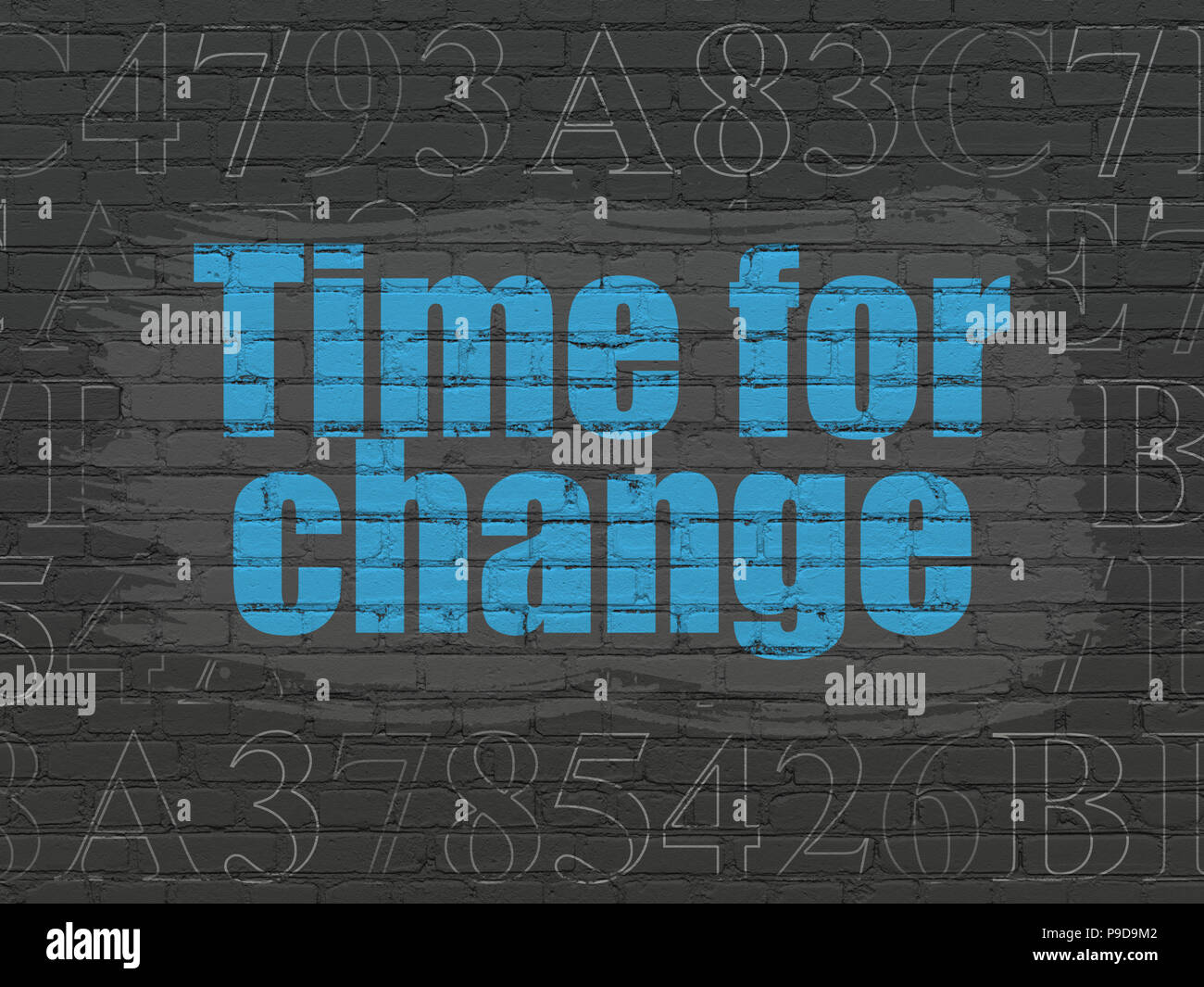 Timeline concept: Painted blue text Time for Change on Black Brick wall background with ...