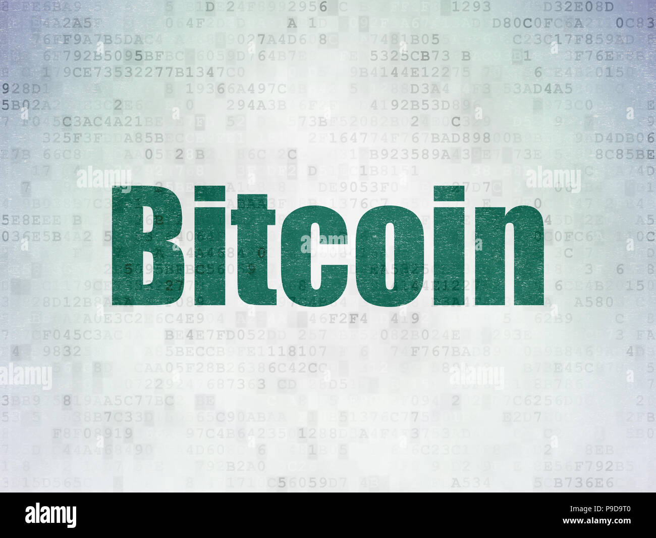 Blockchain concept: Painted green word Bitcoin on Digital Data Paper ...