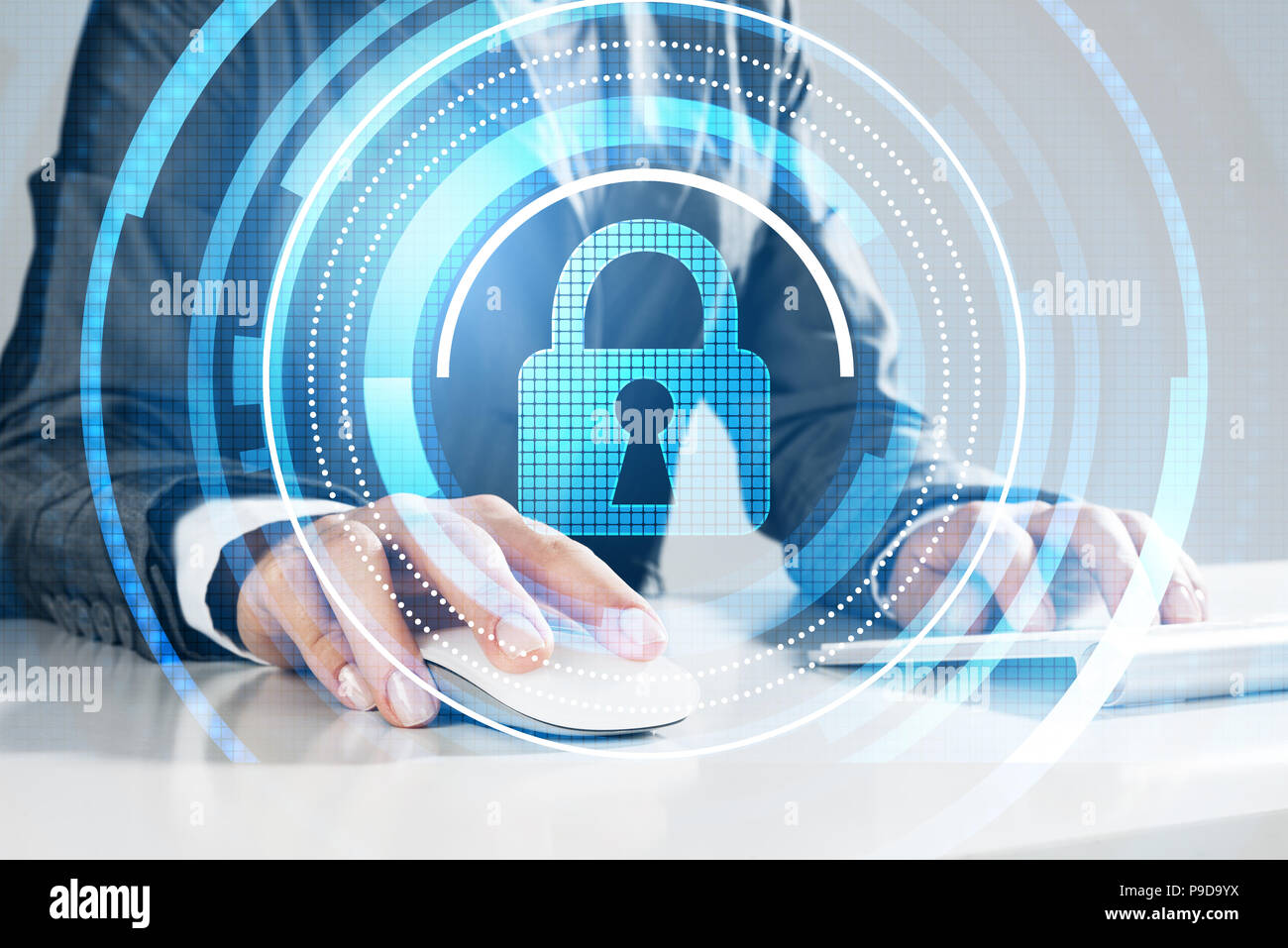 Internet security concept with woman typing password on keyboard Stock ...