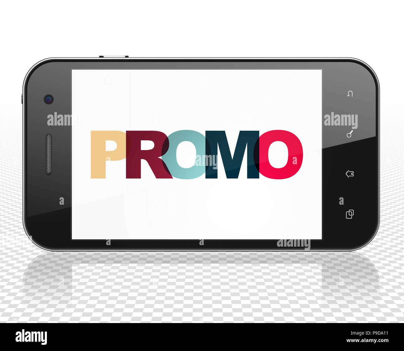 Marketing concept: Smartphone with Painted multicolor text Promo on ...