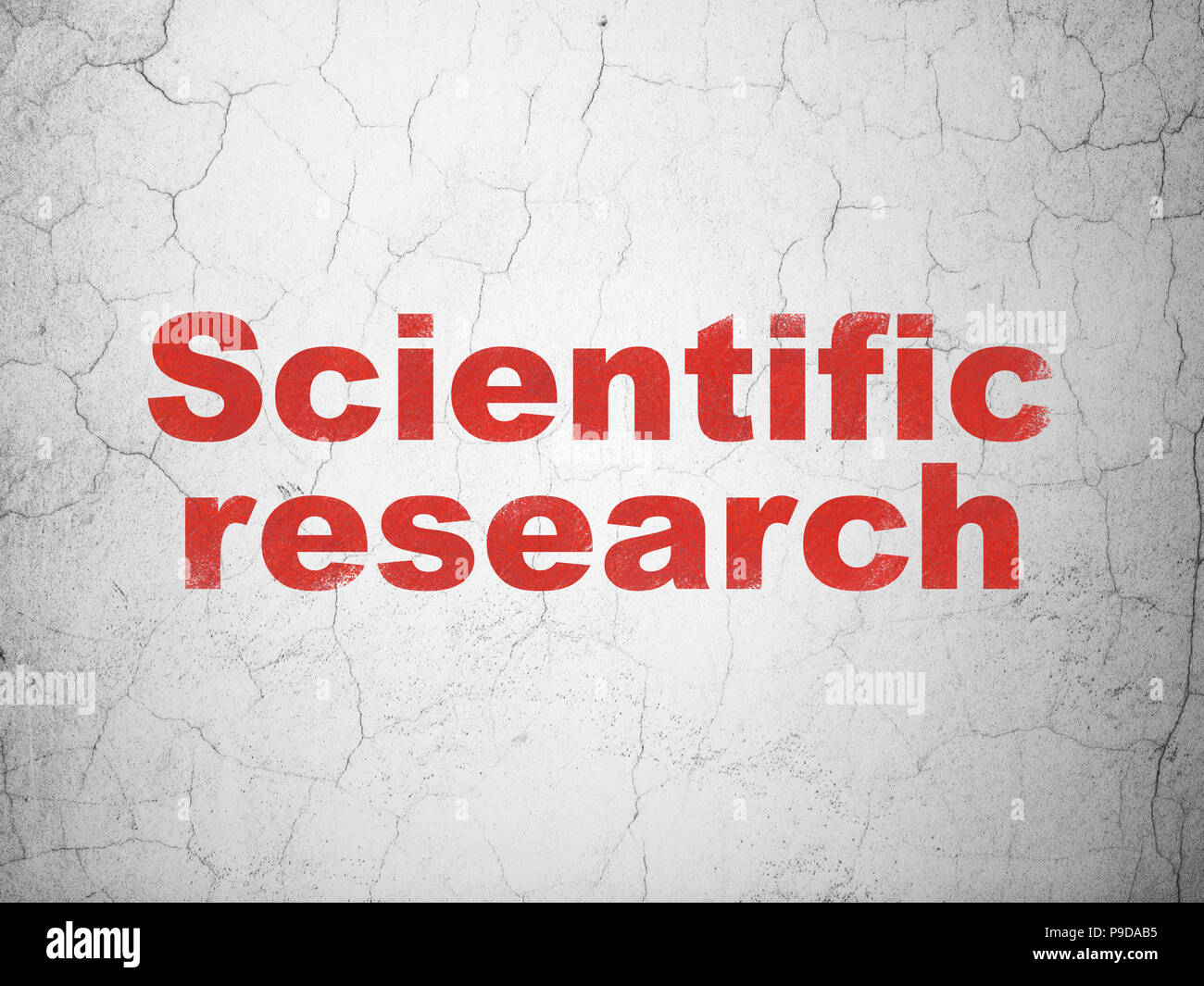 Science concept: Red Scientific Research on textured concrete wall ...