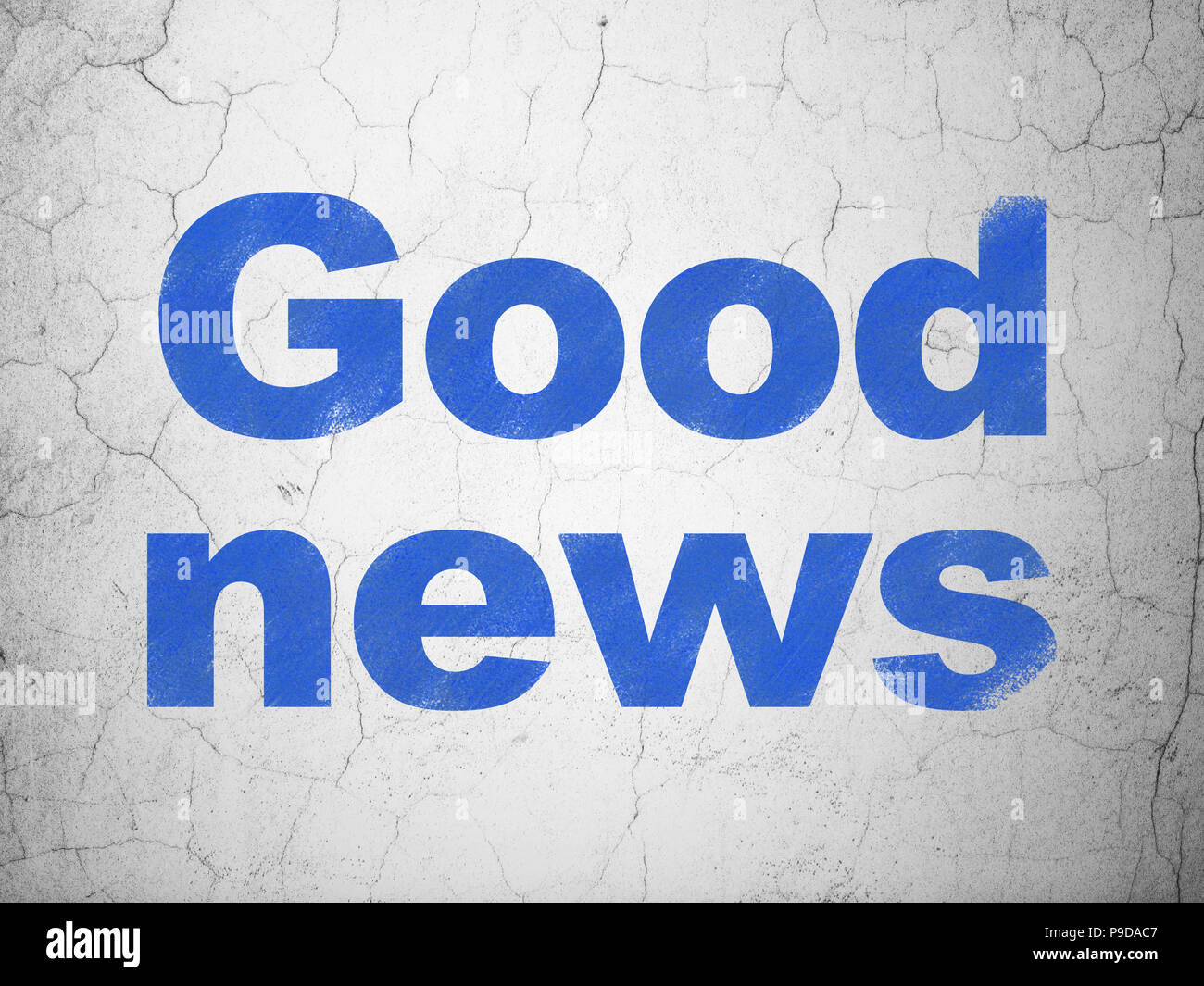 News concept: Blue Good News on textured concrete wall background Stock ...