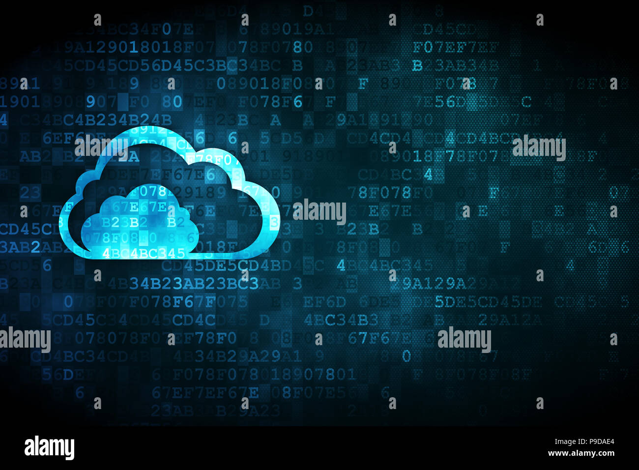Cloud computing concept: pixelated Cloud icon on digital background ...