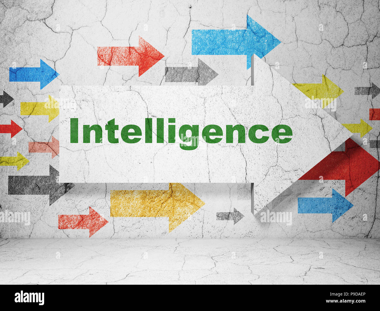 Studying concept: arrow with Intelligence on grunge textured concrete ...