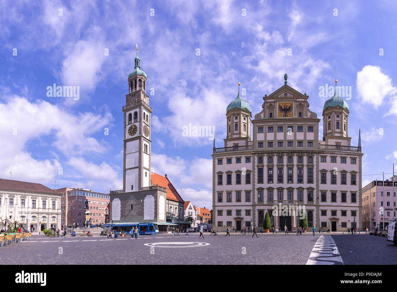 Augsburg, Bavaria, Germany - The historic Town Hall and the Perlach ...