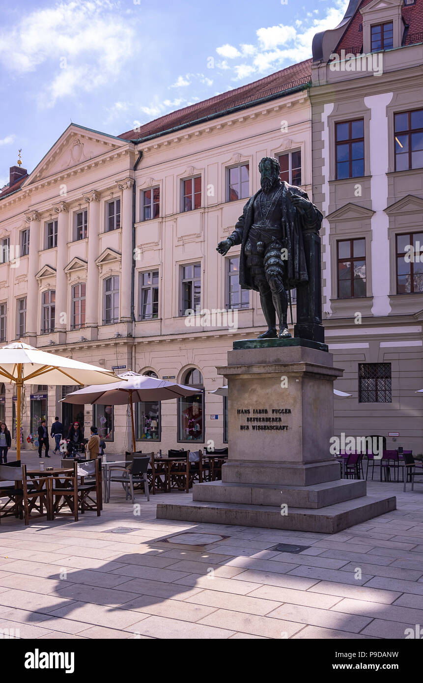 Augsburg, Bavaria, Germany - Fugger memorial on Fuggerplatz Stock Photo ...