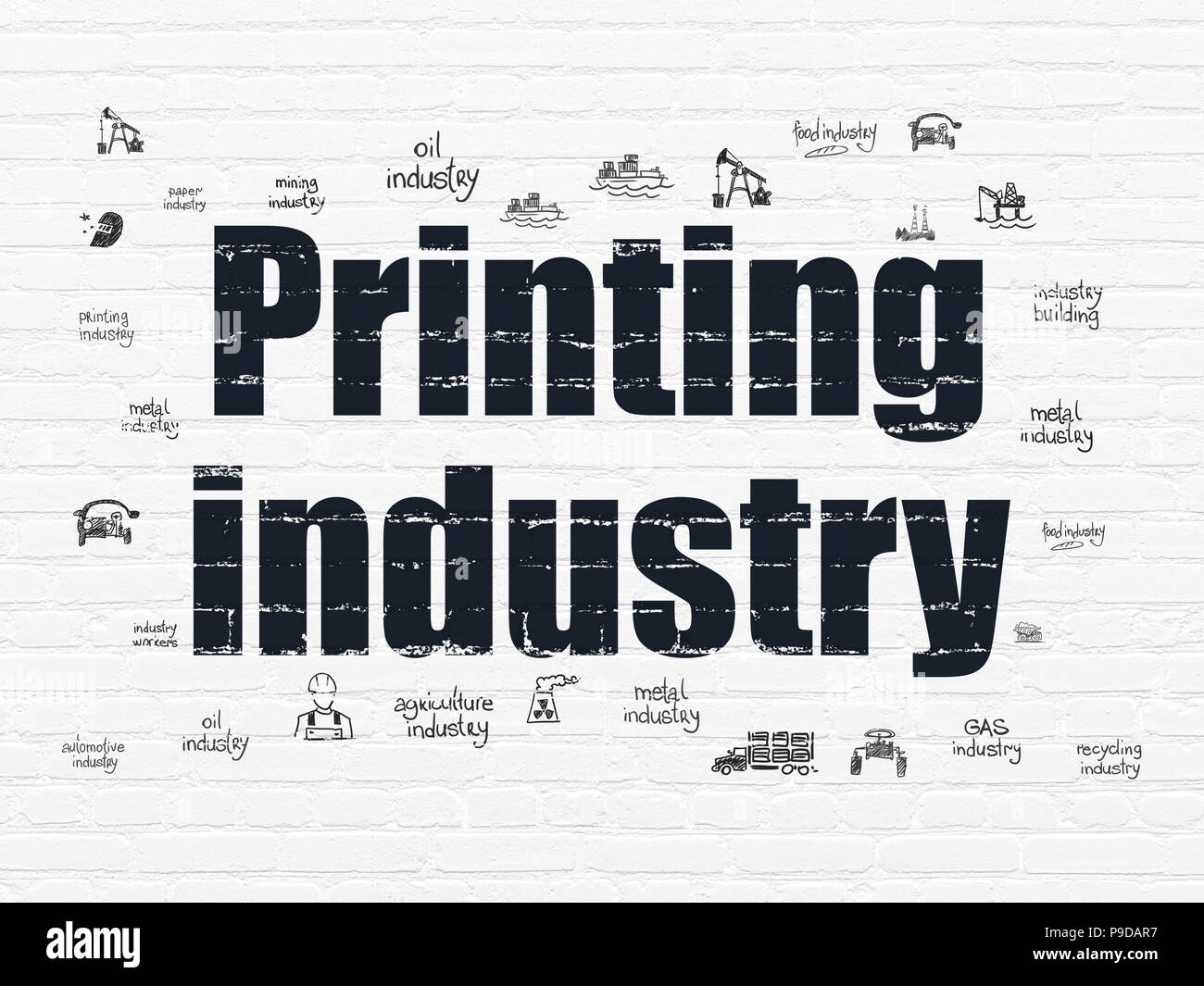 Industry concept: Painted black text Printing Industry on White Brick ...