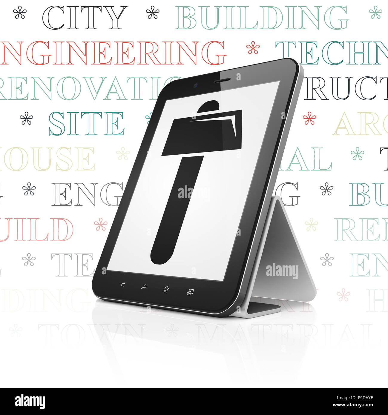 Construction concept: Tablet Computer with black Hammer icon on display ...