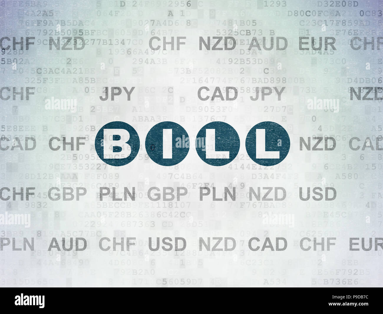 Currency concept: Painted blue text Bill on Digital Data Paper ...