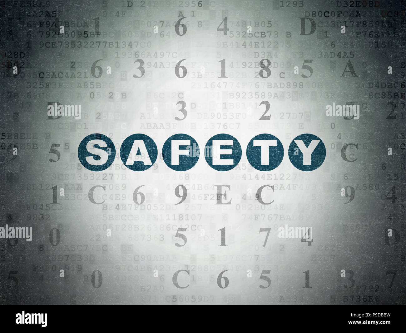 Safety concept: Painted blue text Safety on Digital Data Paper background with Hexadecimal Code ...