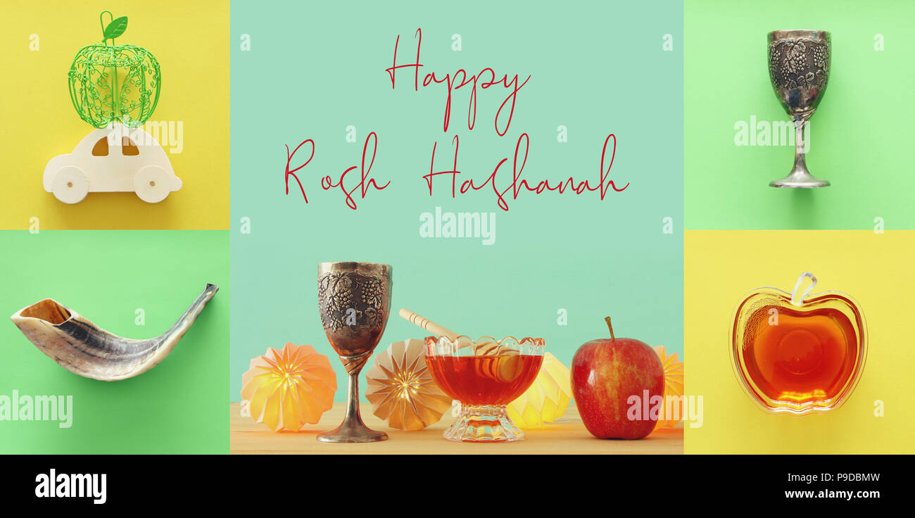 Rosh hashanah (jewish New Year holiday) collage concept. Traditional ...