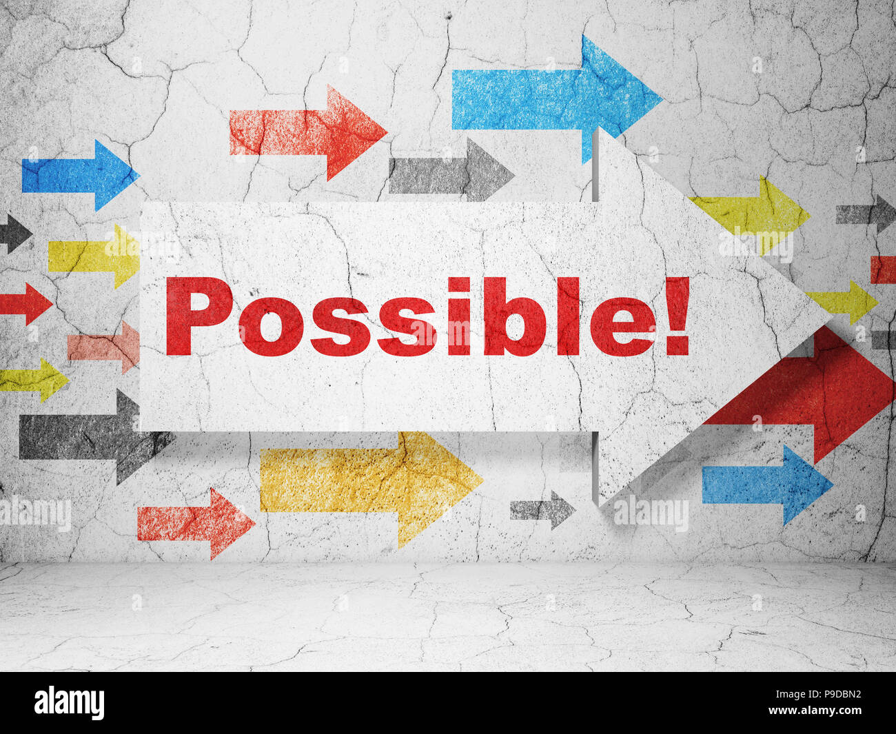 Finance concept: arrow with Possible! on grunge textured concrete wall ...