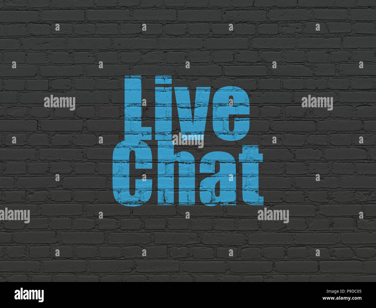 Web development concept: Painted blue text Live Chat on Black Brick ...