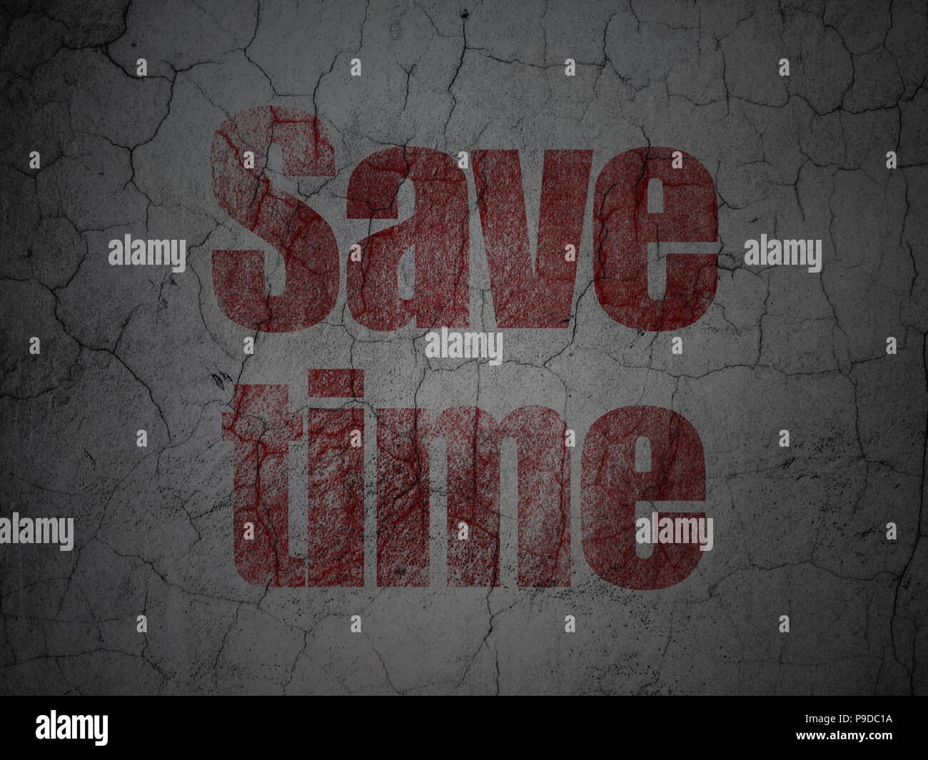 Time concept: Red Save Time on grunge textured concrete wall background ...