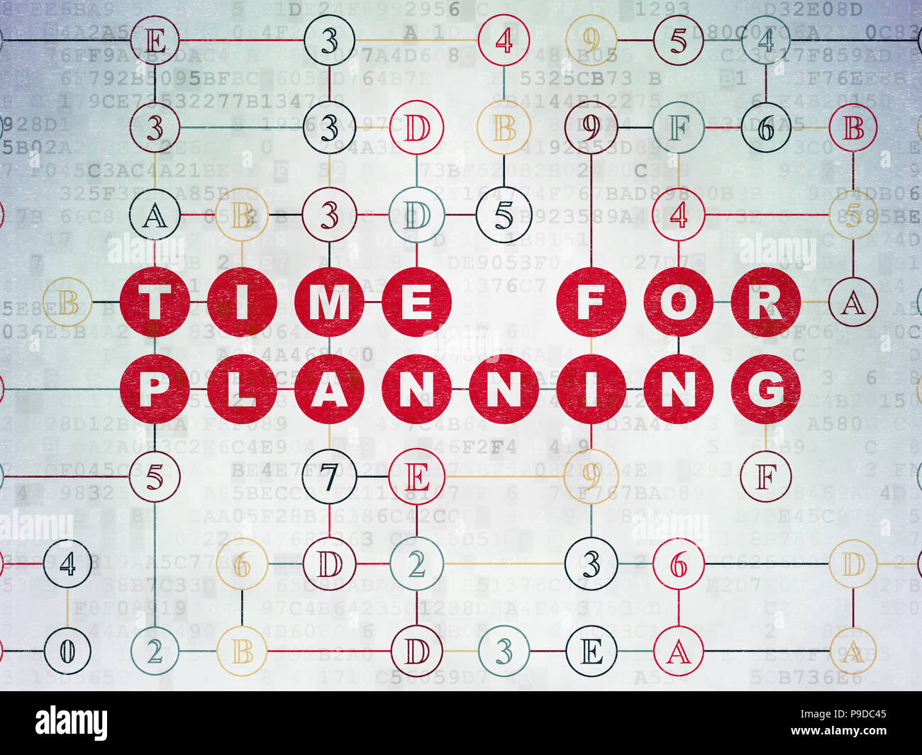Timeline concept: Painted red text Time for Planning on Digital Data Paper background with ...