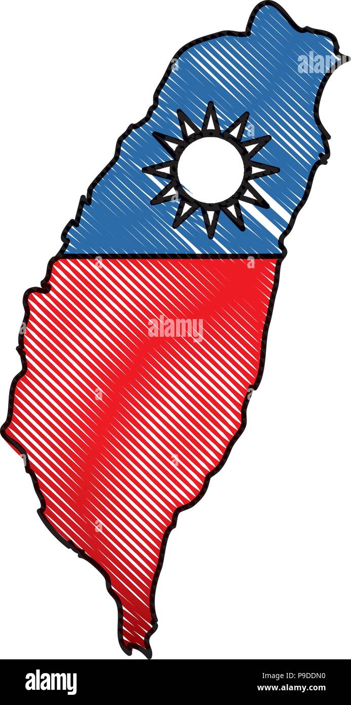 Taiwan flag in map shape over white background, vector illustration ...