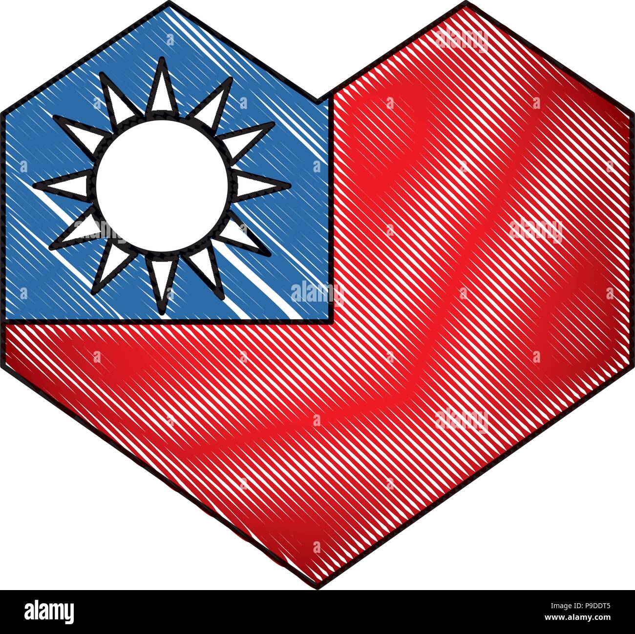 Heart with taiwan flag design over white background, vector ...