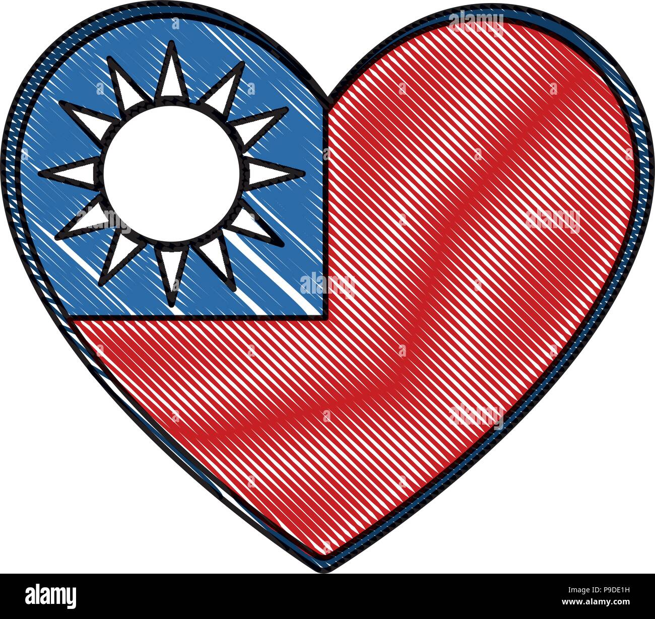 Heart with taiwan flag design over white background, vector ...