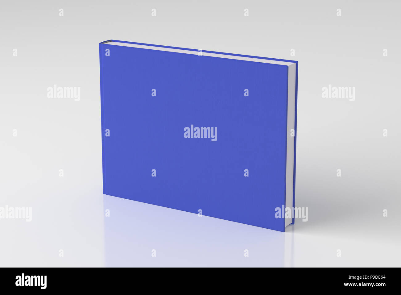 Blue landscape blank book cover mockup with fabric texture standing ...