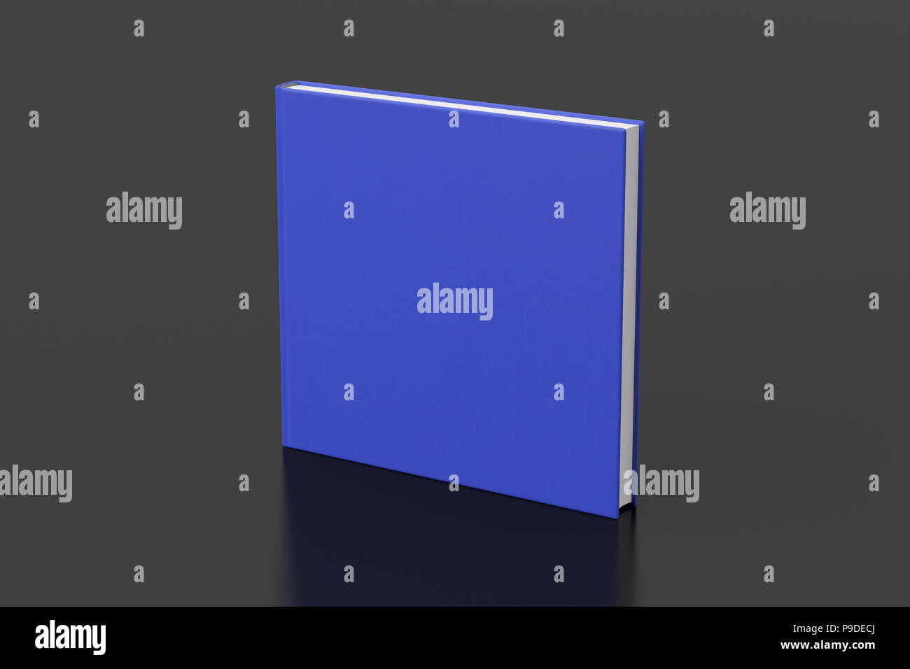 Blue square blank book cover mockup with fabric texture standing ...