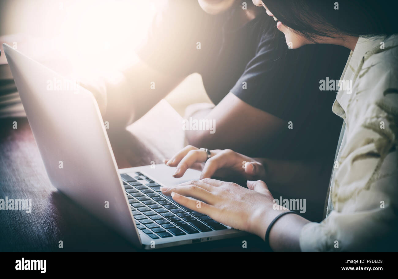 young people being used computer. education and technology concept ...