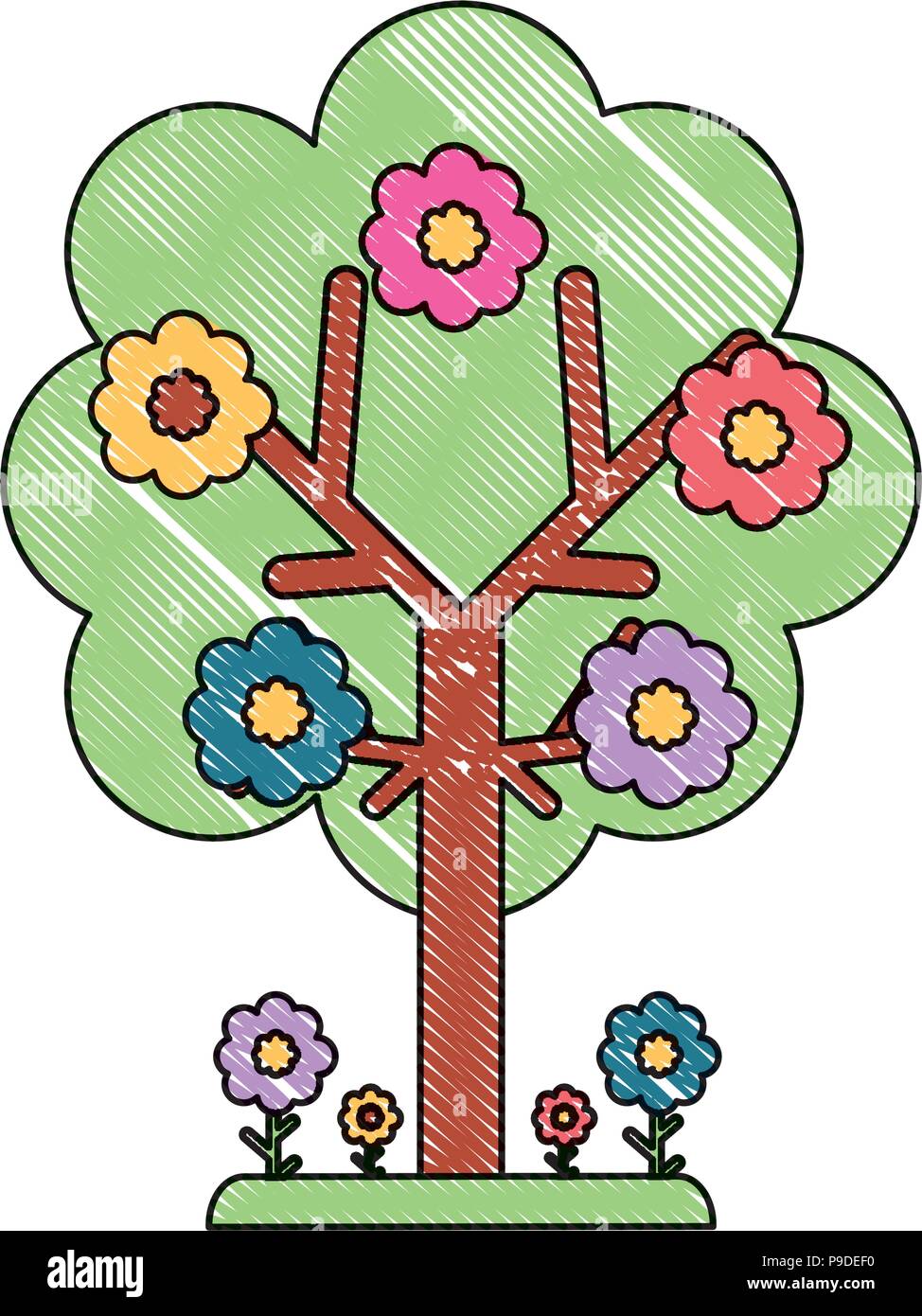 floral tree icon over white background, vector illustration Stock ...