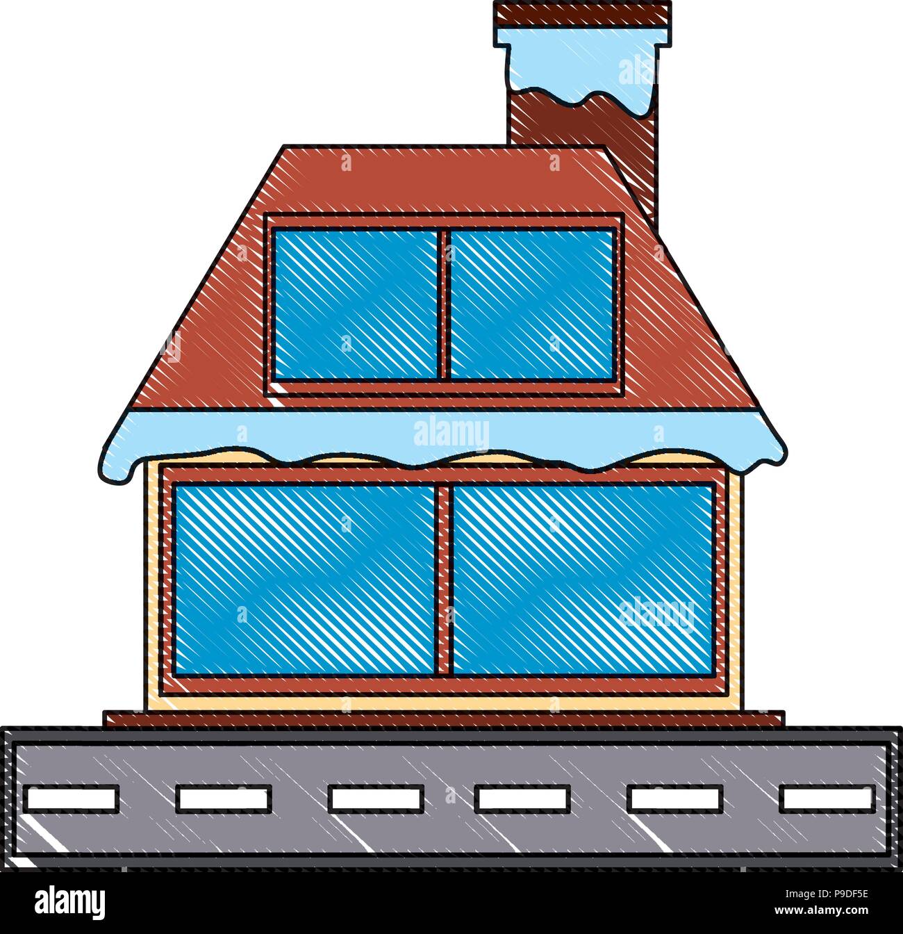 wooden house covered with snow icon over white background, vector ...