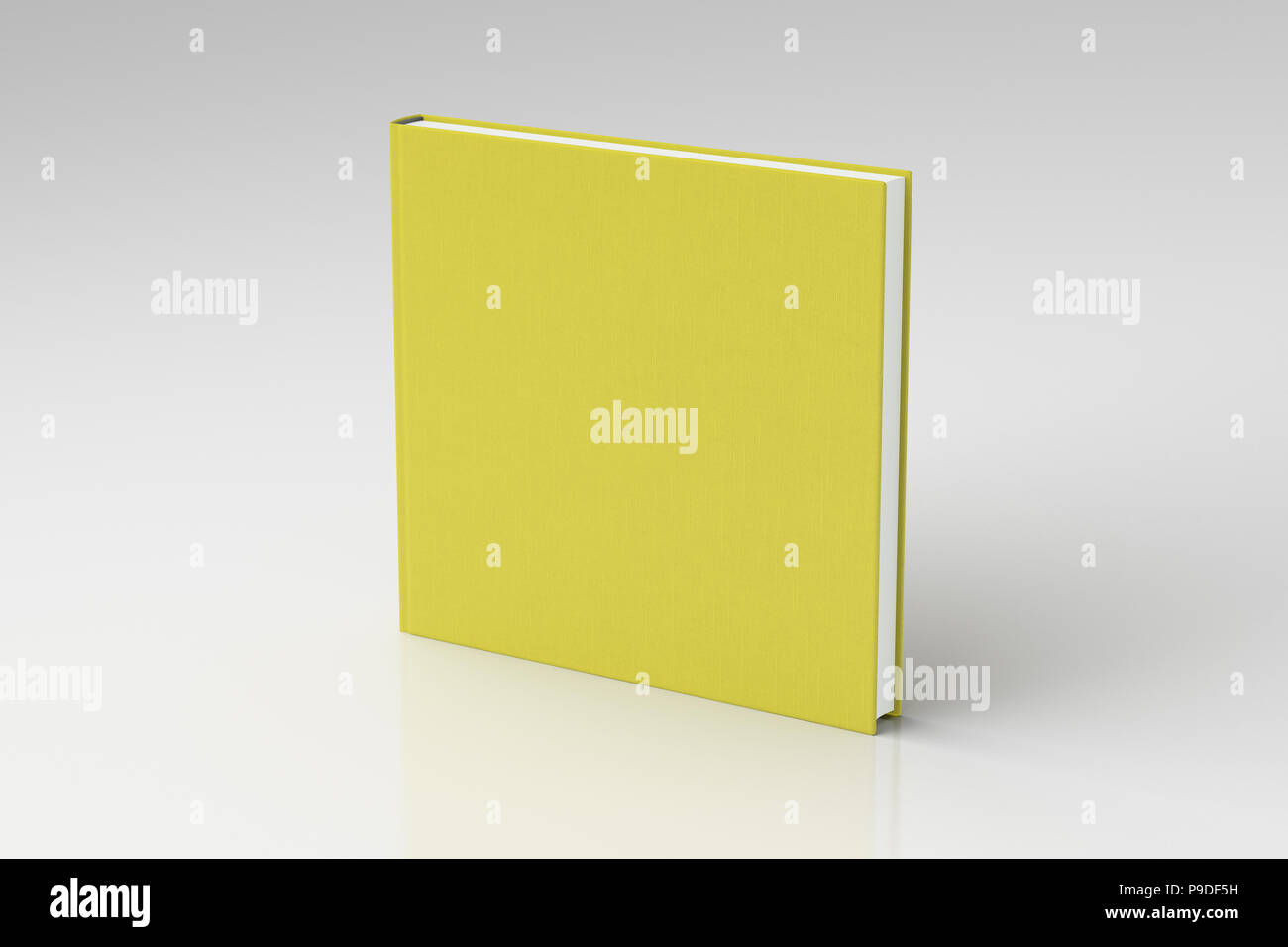 Yellow square blank book cover mockup with fabric texture standing ...