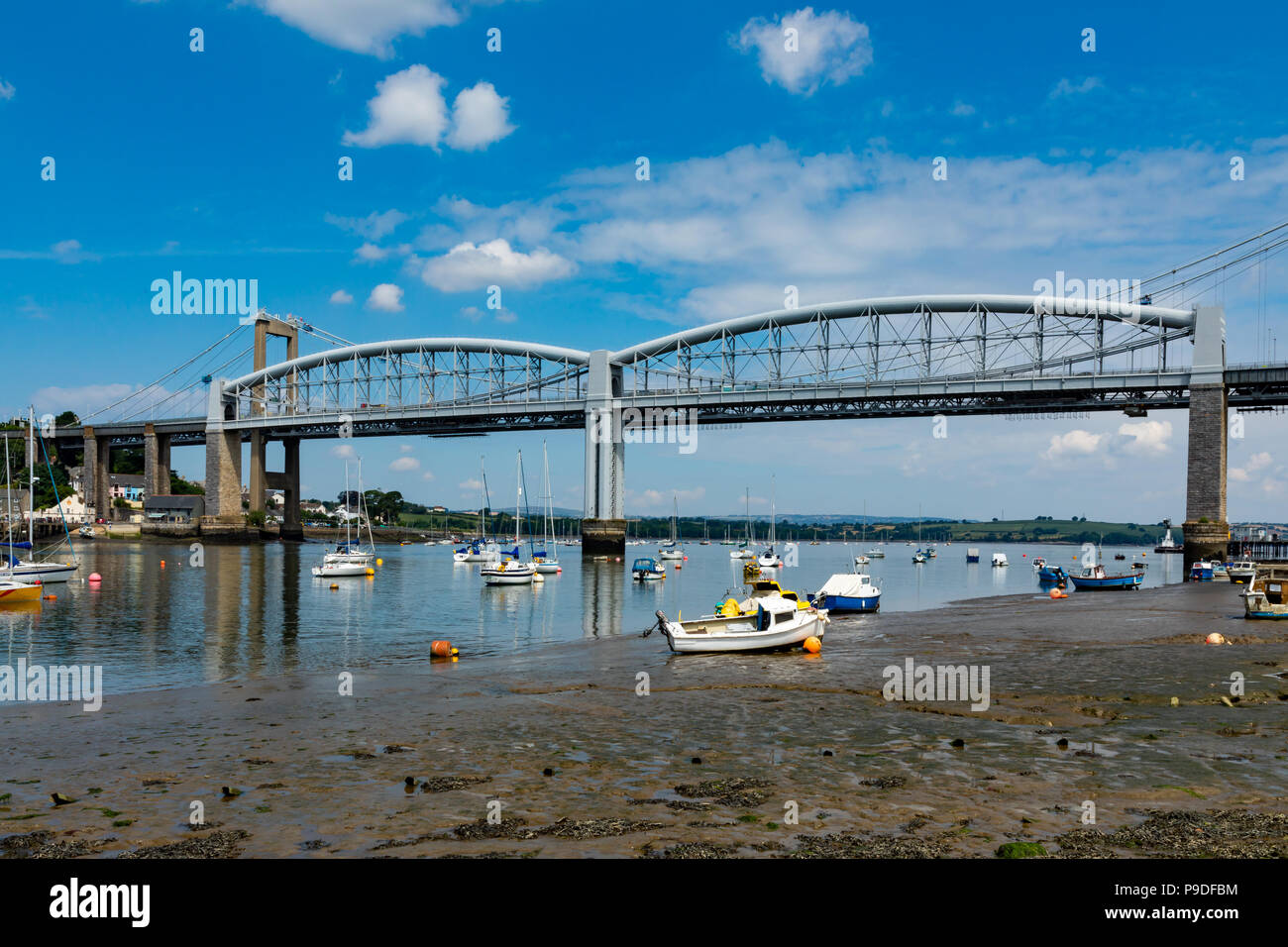 St. Budeaux Devon England July 12, 2018 The Tamar bridges seen from the ...