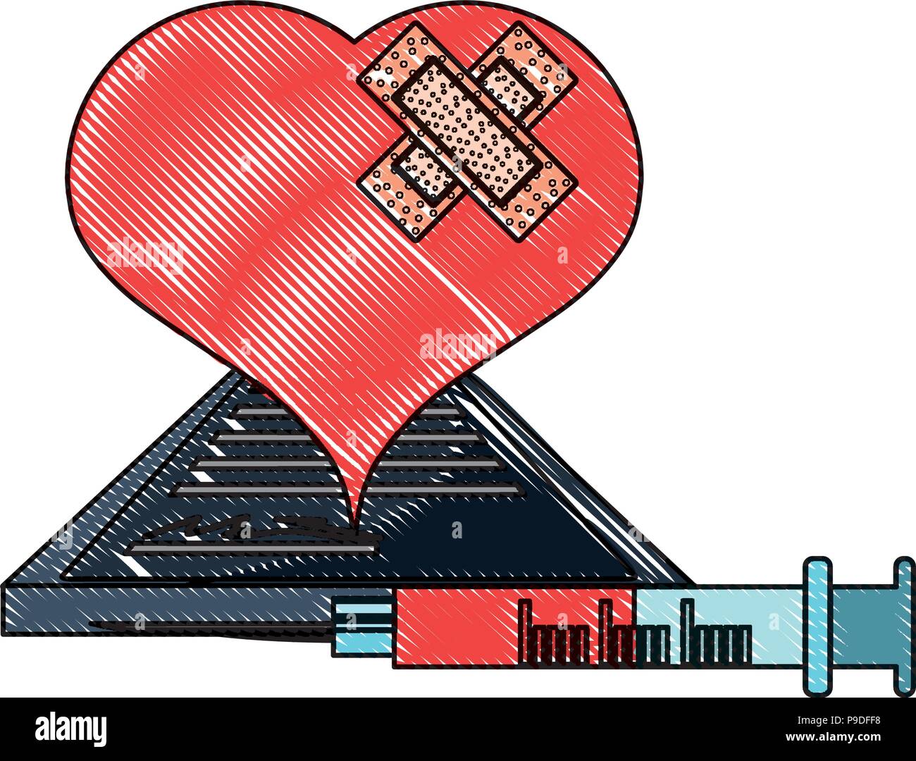 heart with syringe and medical report icon over white background ...
