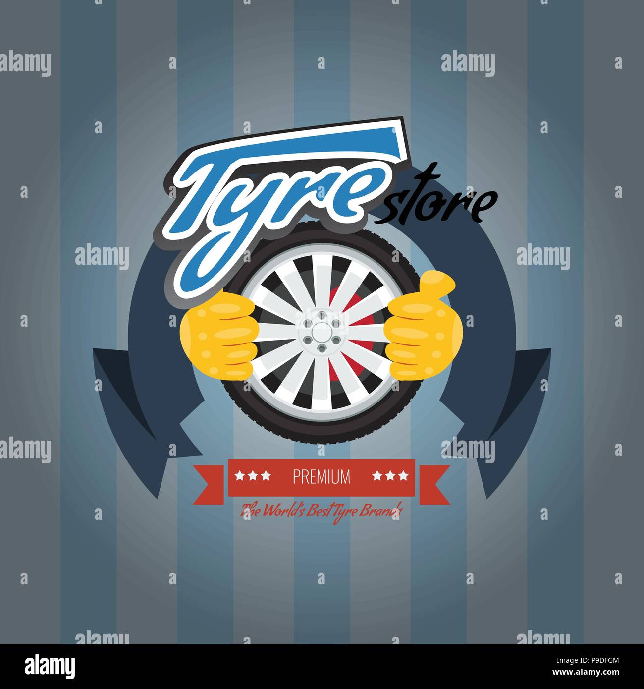 Tyre store or repair logo with red ribbon. Modern, solid and flat color ...