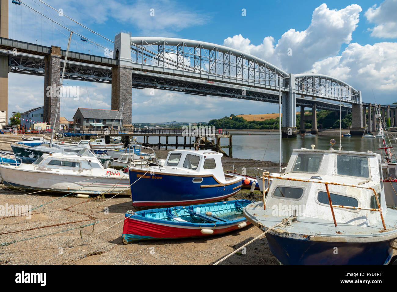 Saltash Cornwall England July 12, 2018 The Tamar bridges seen from the ...