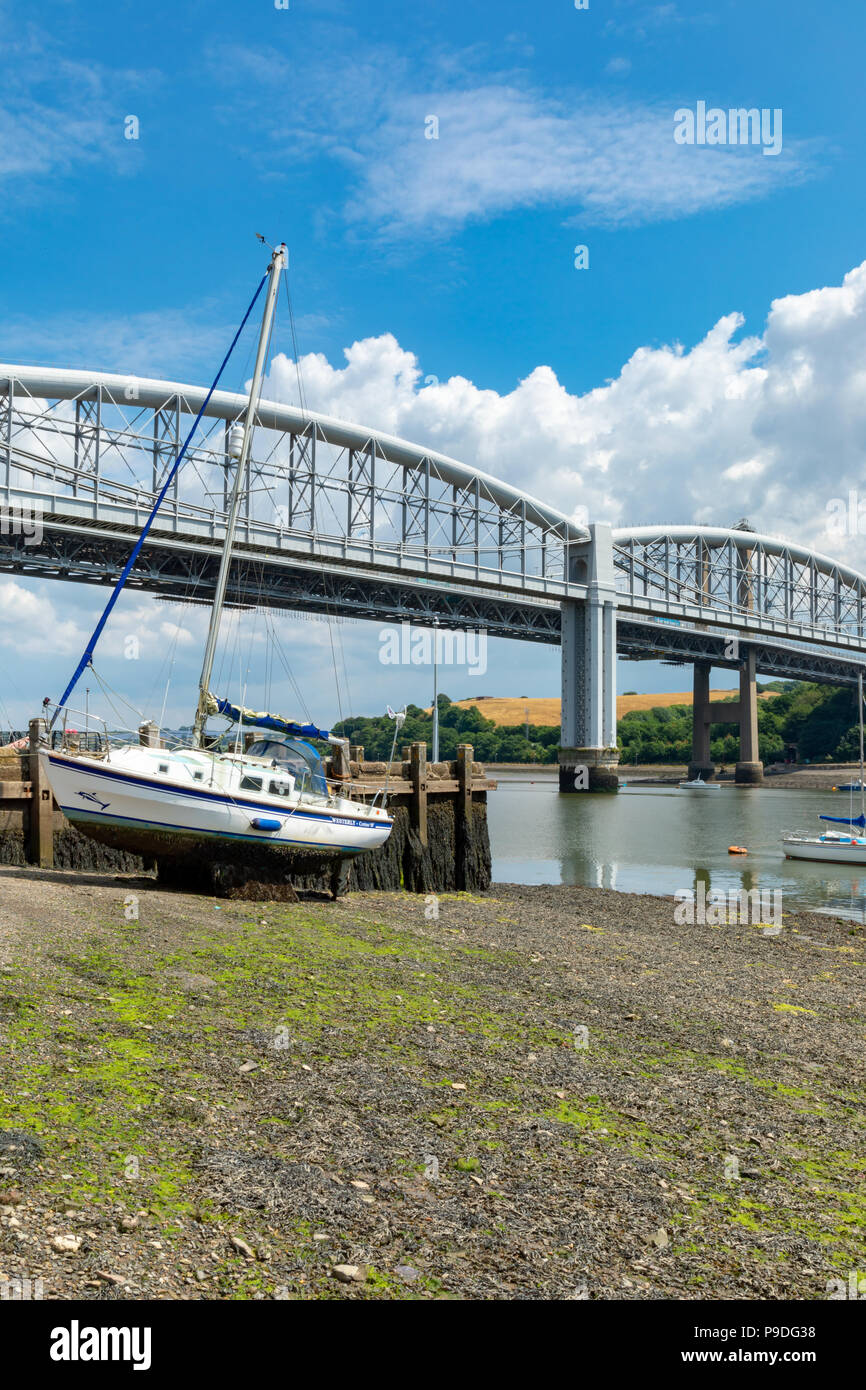Saltash Cornwall England July 12, 2018 The Tamar bridges seen from the ...