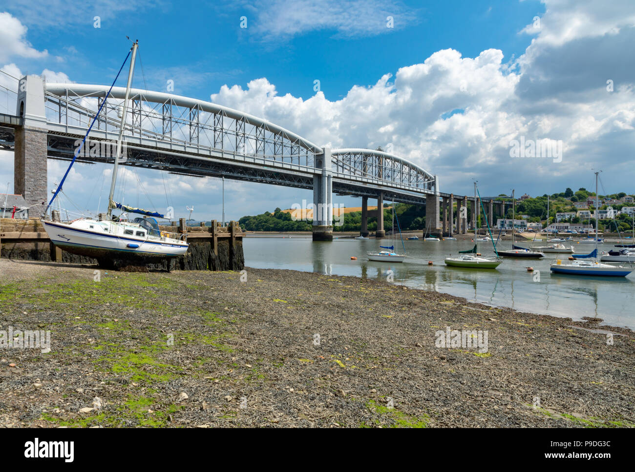 Saltash Cornwall England July 12, 2018 The Tamar bridges seen from the ...