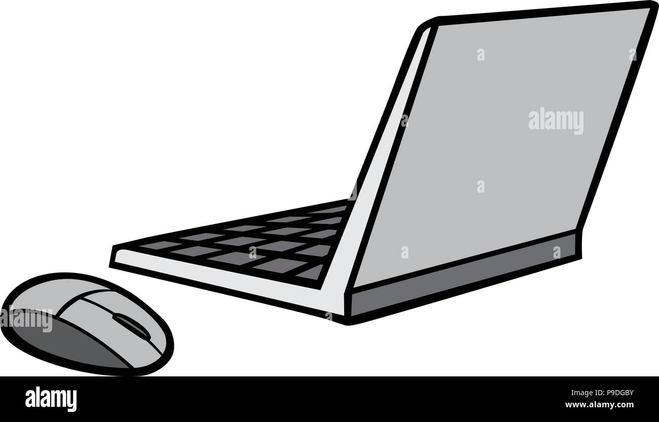 cartoon vector illustration of a laptop and mouse Stock Vector Image ...