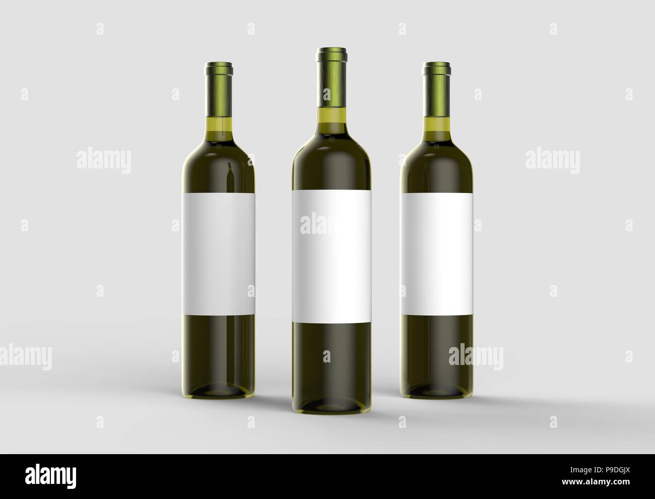 Wine bottle mock up with blank white label. Isolated on light gray ...