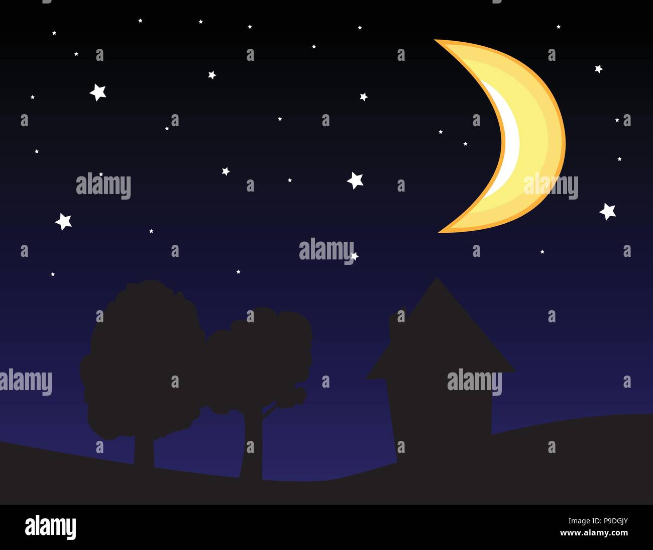cartoon vector illustration of a moon night sky Stock Vector Image ...