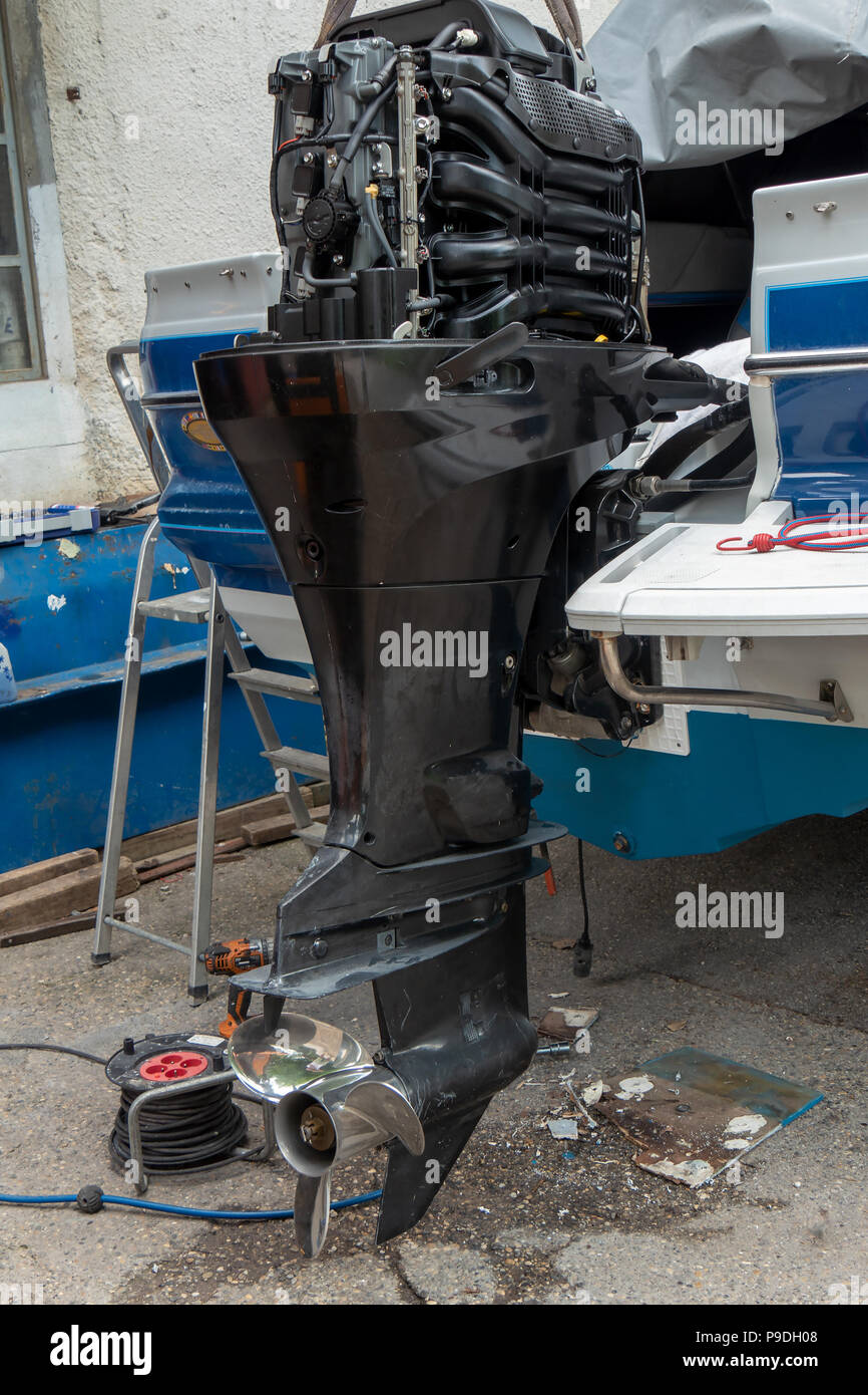 a repairing of engine of motorboat Stock Photo - Alamy